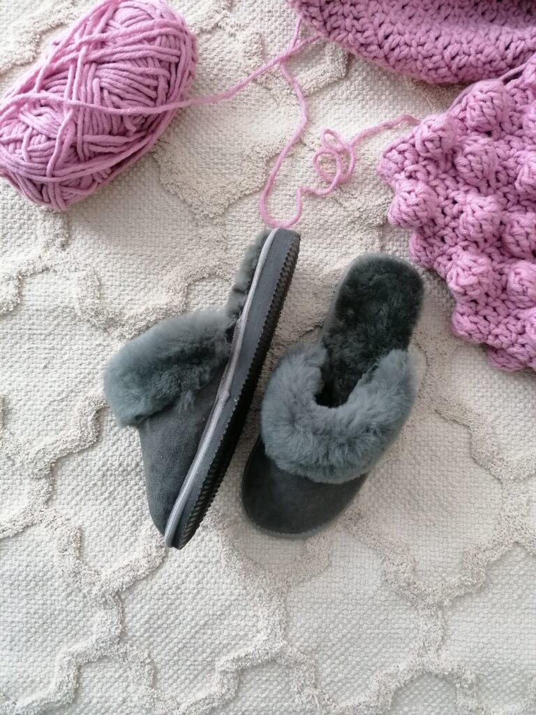 Grey Luxury Sheepskin Mule Slippers - HomieeStudio