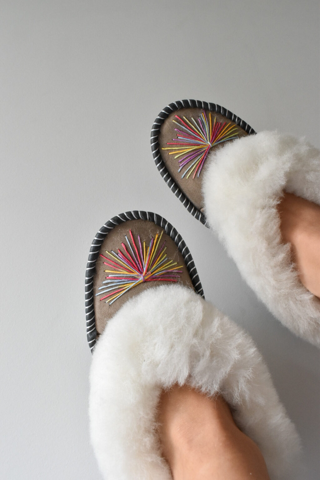 Peacock Rainbow Sheepskin Moccasin Slippers - HomieeStudio