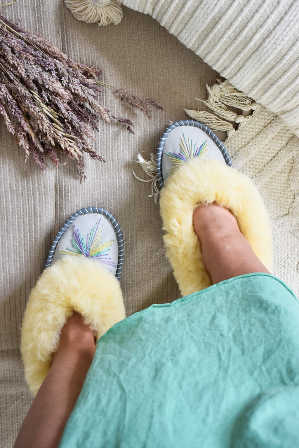 Unique Handmade Sheepskin Slippers by HomieeStudio