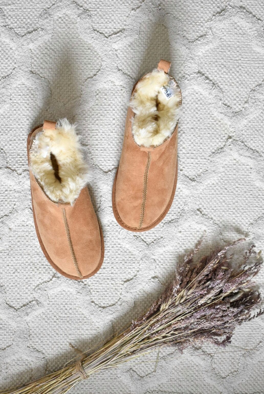 Miko Tan Luxury Sheepskin Slippers Boots with Hard Sole - HomieeStudio