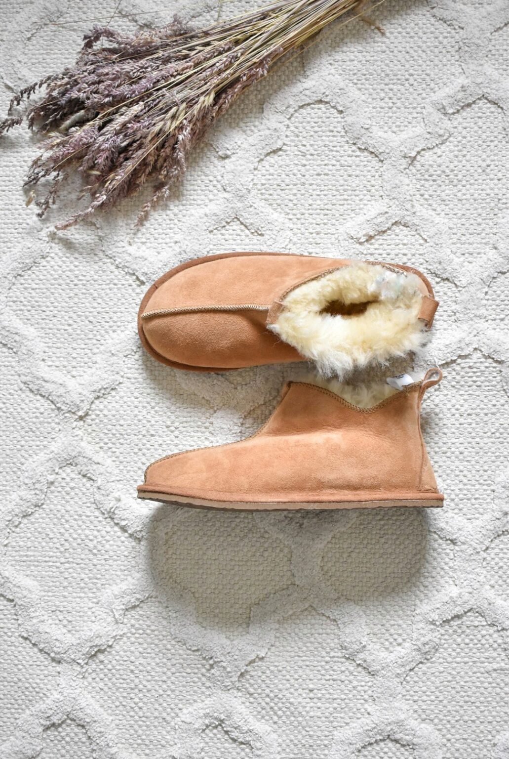 Miko Tan Luxury Sheepskin Slippers Boots with Hard Sole - HomieeStudio