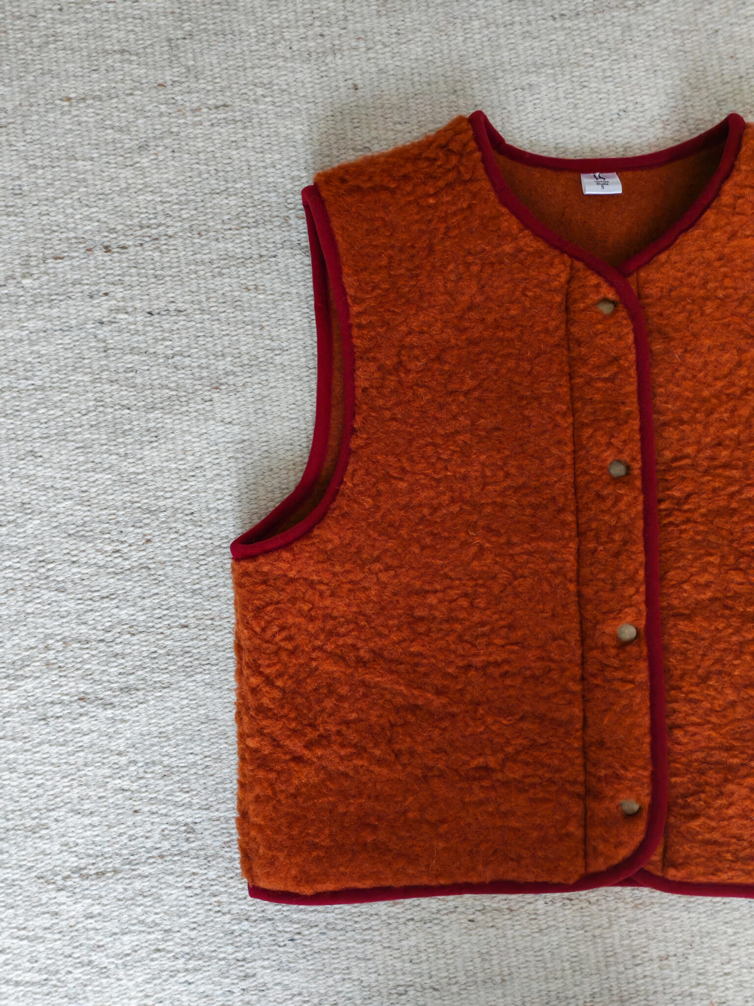 Boxy Snap Button Merino Wool Gilet HOPE – Burnt Orange - HomieeStudio